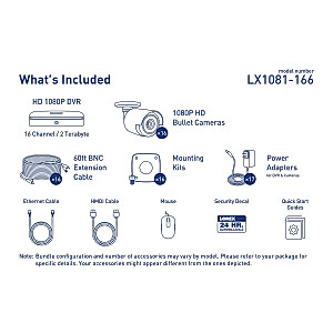 Lorex Indoor/Outdoor Wired Security Camera System, 1080p HD Bullet Cameras with Motion Detection Surveillance, Night Vision & Smart Home Voice Compatibility, 2TB 16 Channel DVR, 16 Cameras