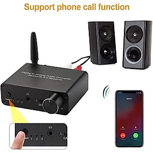 192kHz Digital to Analog Converter Bluetooth 5.0 Receiver DAC with 16-300Ω Headphone Amplifier Optical/Coaxial to RCA 3.5mm Audio Output with Volume Control for TV Phone Tablet (normal, basic)