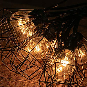 Outdoor Lantern String Lights Cafe Lights 20Feet with 12 Clear G40 Bulbs and Vintage Metal Lamp Shades, Indoor Outdoor Lights for Patio Yard Decor Garden Gazebo Backyard Hanging Decorations, Black