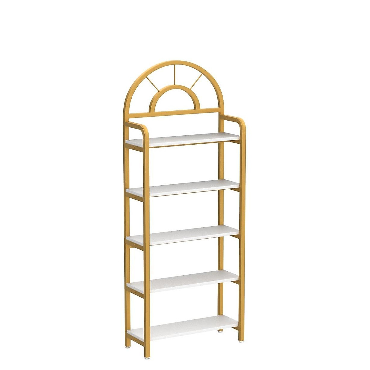 Tribesigns White and Gold Arched Bookshelf 5 Tier Bookcase, Gold Shelves for Living Room Freestanding Tall Display Shelf, Decorative Shelf for Bedroom