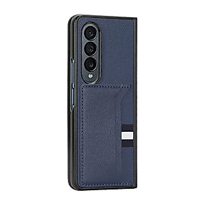 Asuwish Phone Case for Samsung Galaxy Z Fold 4 5G 2022 Cover with Credit Card Holder Slot and Slim Thin Rugged Hybrid Protective Leather Cell Accessories ZFold4 Z4 Fold4 4Z ZFold45G Women Men Blue