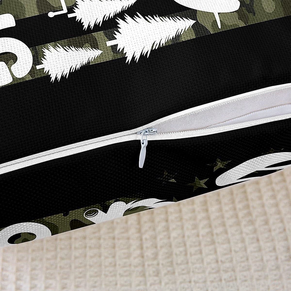 Camo Camping Pillow Case Cover 2 Pack,RV Camper Accessories for Travel Trailers 16"x16" Soft Cushion Cover Reversible Print,Green Camouflage American Flag Throw Couch Sofa Pillow Cover