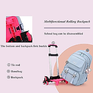 Rolling Backpack for Girls Solid Color Kids Trolley Bookbags with Wheels Elementary School Students Schoolbag Large