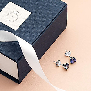 Peora Solid 14K White Gold Created Blue Sapphire Stud Earrings for Women, Classic Solitaire Round Shape, 6mm, 2.25 Carats total, Friction Back, Blue Earrings, September Birthstone Gift