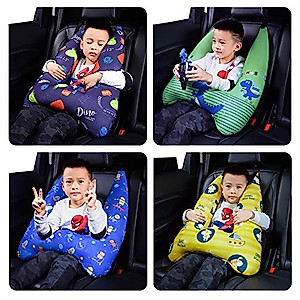 Kids Car Pillow with Head and Neck Support | Adjustable with Seatbelt | Soft and Snug Car Headrest Pillow | Best for Children When Traveling - Black Suede