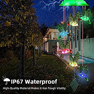 Solar Wind Chimes for Outside - 37" WANQDG 6 LED Hummingbird Color Changing Wind Chime with 4 Green Metal Tube, Music Wind Chimes Great as a Gift for Women mom Grandma Best Friends' Birthday Gift