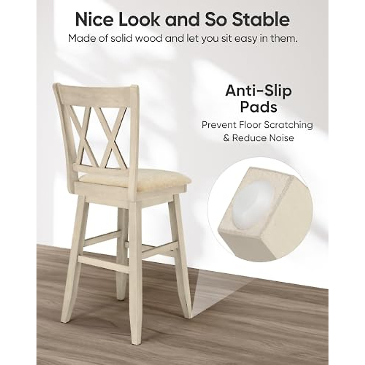 Bar Stools Set of 3, 30.3" Seat H for 39.3"~41.3" Counter Height, 360° Swivel Modern Bar Stool with Curved Wooden Back, Luxury Cloth Fabric Upholstered Counter Stools for Kitchen Island Counter