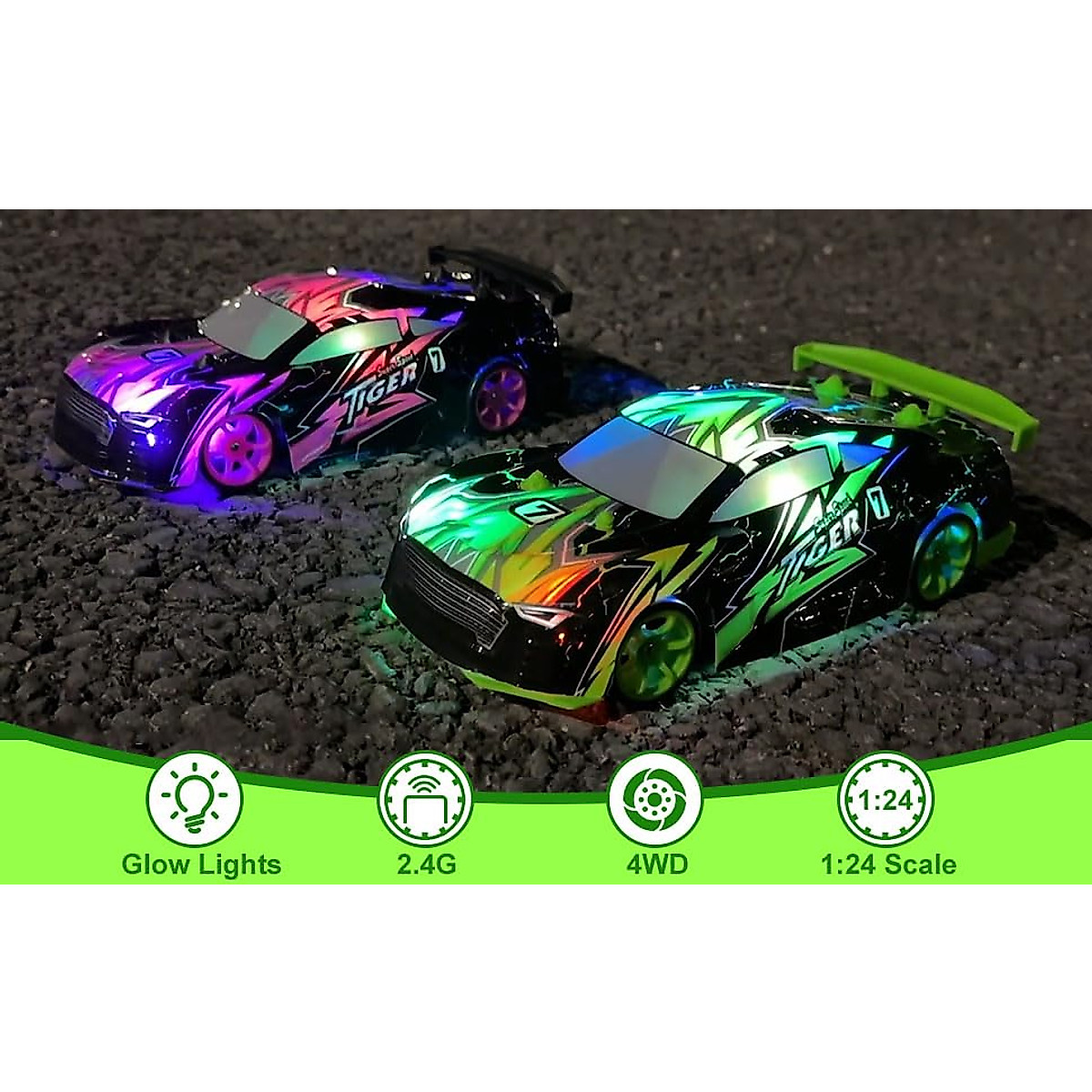 FLYNOVA 4WD RC Drift Car,Light Up Racing Toys for Kids Age 6 7 8 9 10-12,14 KM/H High Speed Vehicle,Easter Thanksgiving Christmas Birthday Fun Gifts for Boys Girls Teens