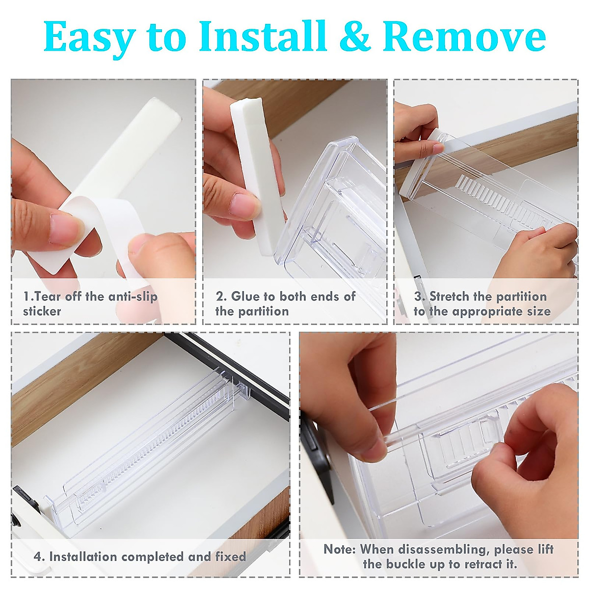 Drawer Dividers, 4 Pack Adjustable Drawer Organizers 3.2" High Expandable from 11.3-20" Clear Expandable Dresser Organizer for Clothes Kitchen Utensils Cutlery Drawer Organizers Set