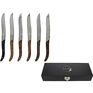 French Home Set of 6 Laguiole Connoisseur Assorted Wood Steak Knives, Multicolor