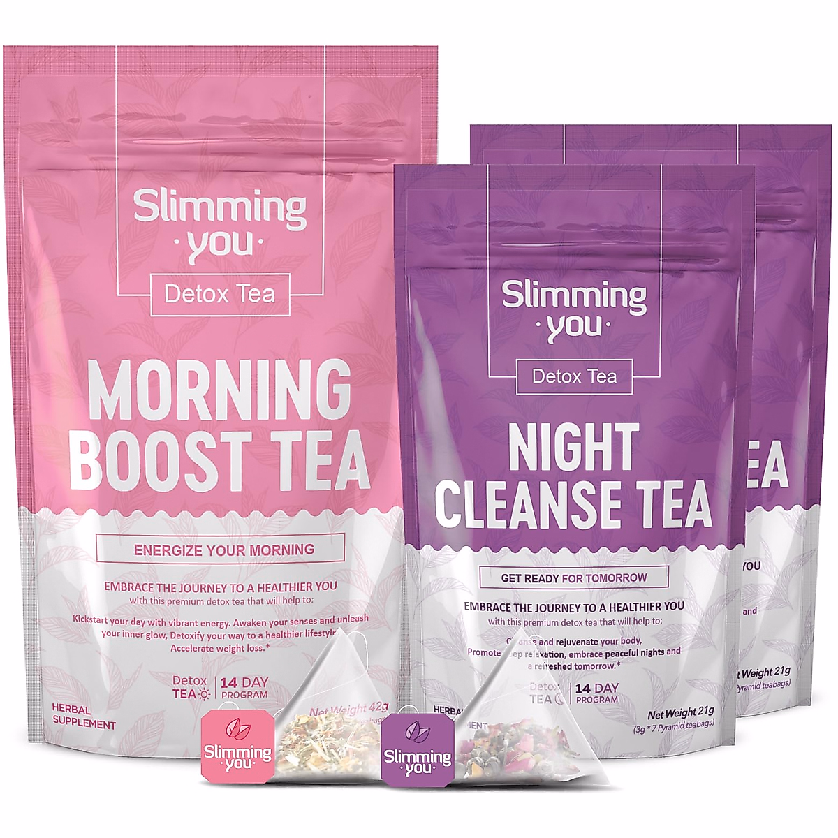 Detox Tea - 14 Day Teatox Herbal Tea for Body Detox Cleanse and Weight Loss - 1 Morning Boost Tea (14 Bags) & 2 Night Cleanse Tea (14 Bags), 100% Natural, Non GMO