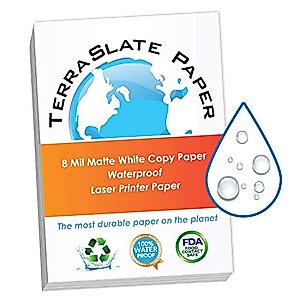 TerraSlate Copy Paper Waterproof Laser Printer, Rain Weatherproof, 8 MIL, A4 210 x 297 mm, 25 Sheets