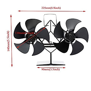 UXZDX CUJUX 10-Blade Fireplace Fan Double-Headed Silent Thermal Heating Heat Powered Stove Fan (Color : Black, Size : 160x185mm)