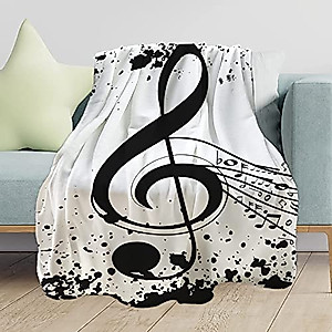 Music Note Throw Blanket, Super Soft Comfortable Bed Blanket, Luxury Fuzzy Cozy Warm Blanket for Sofa Couch Bed (Black White, Throw 50" x 60")