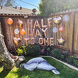 JeVenis 15 PCS Half Way To One Banner Half Way To One Rose Gold Balloons Decorations for Girl 1/2 Birthday Decorations