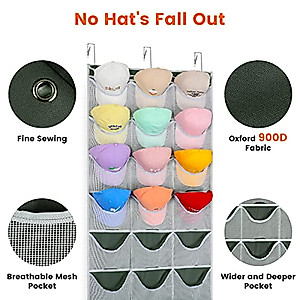 Hat Racks for Baseball Caps, 24 Pockets Hat Organizer for Cap Collection, Hat Holder with Deeper Breathable Mesh Slots & Velcro Preserve Hats' Brims 1
