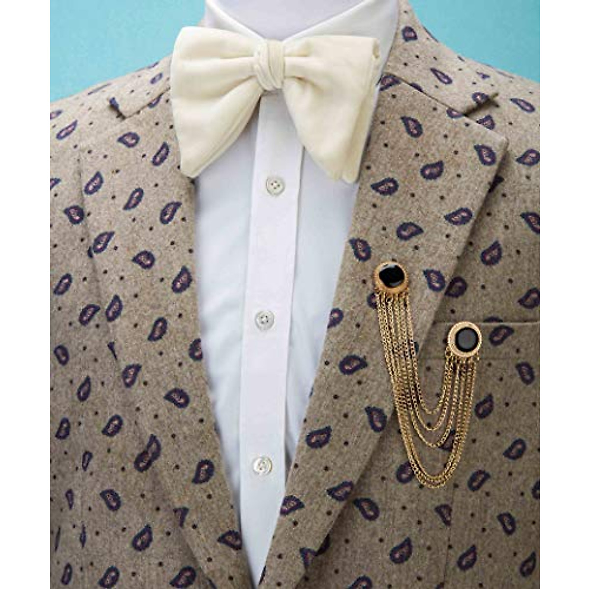 Knighthood Brooch Pin Gold and Black Enamel and Set of Hanging Chain Detailing Formal Brooch Suit Stud Lapel Pin