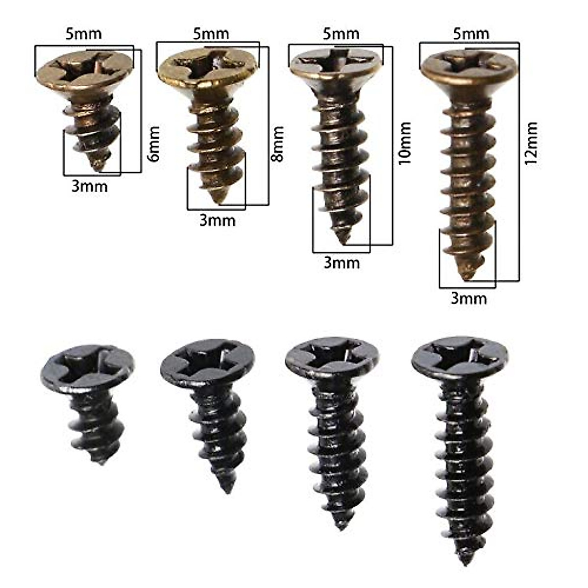 Mini Skater 800PCS #3 Small Cross Flat Head Tapping Screws Black Oxide Wood Screws Kit and Assortment ! (Black and Bronze)