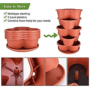 RooTrimmer Stackable Planter, Vertical Garden Planter, Strawberry Planter, Indoor/Outdoor Planters, 5 Tier Garden Tower, Herb Planter for Growing Vegetables and Succulents (Bick Red)