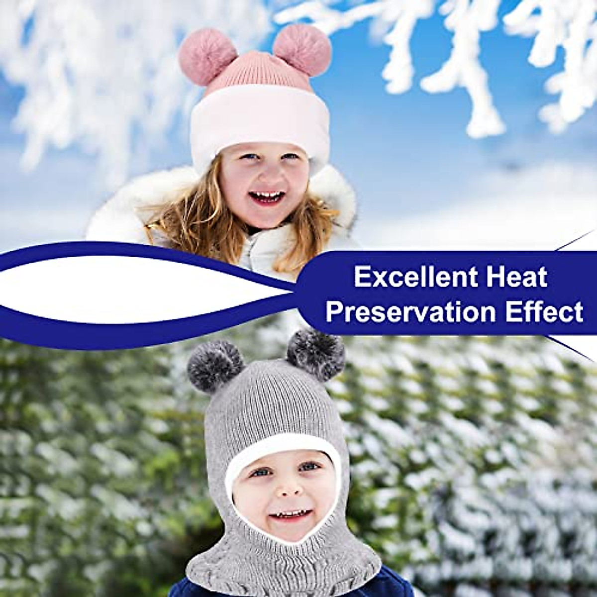 Bencailor Baby Winter Hat Scarf Set Toddler Kids Fleece Lining Beanie Snow Unisex Hood Infant Toddler Kids Hat Scarf for Girls Boys(Pink, Gray,2 Pieces)