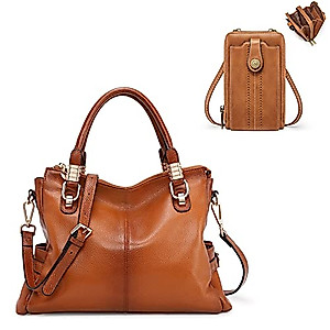 Kattee Genuine Leather Satchel Handbags Bundle with RFID Blocking Women Corssbody Cellphone Purses Wallets