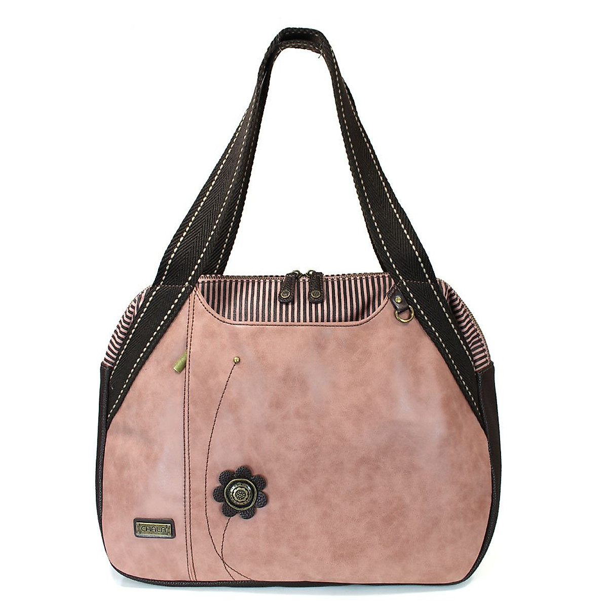 CHALA Handbags Dust Rose Shoulder Purse Tote Bag with Key Fob/Coin Purse - Dusty Rose (Ivory Pawprint - Dusty Rose)