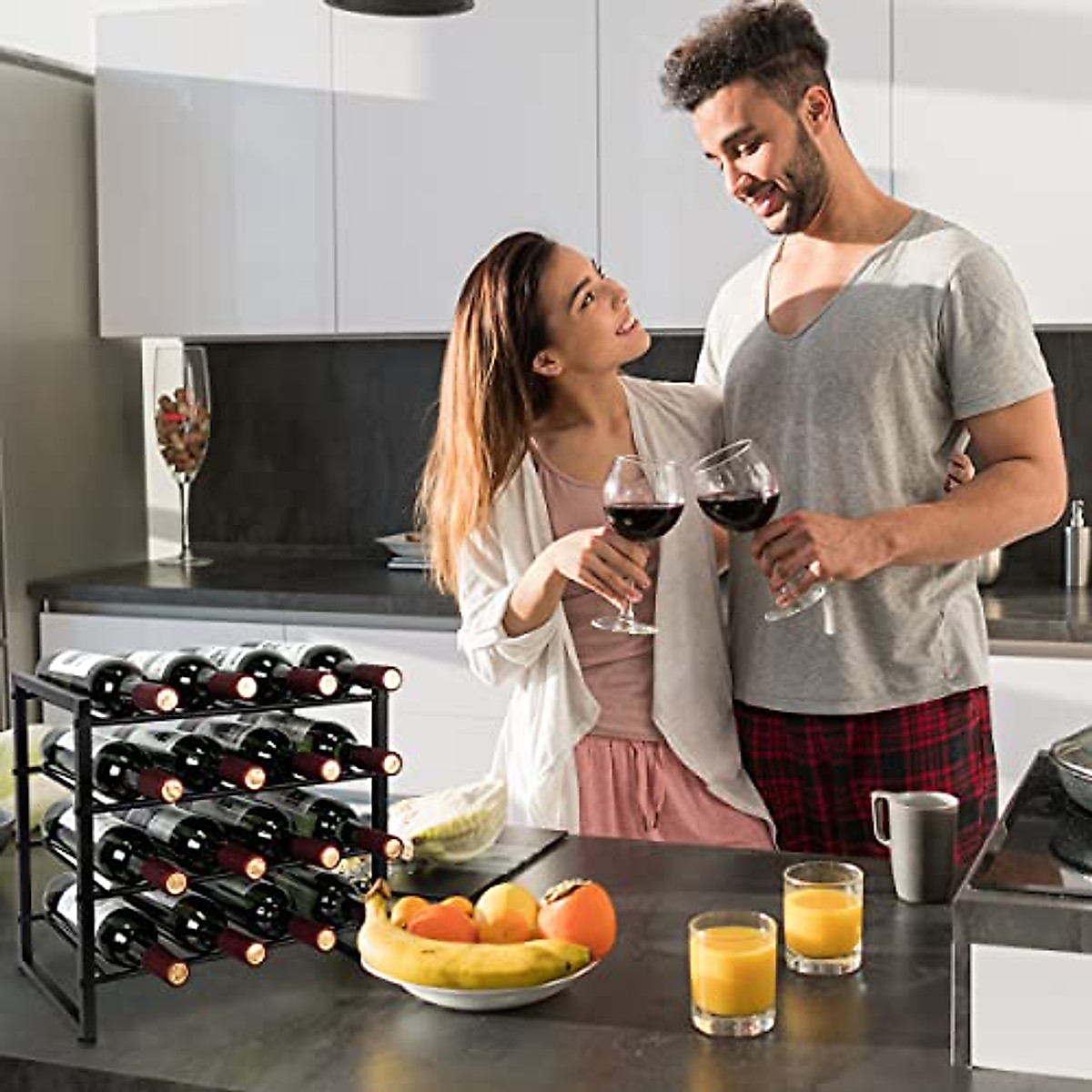 Wine Rack Freestanding 16 Bottle 4 Tier Display Storage Wine Rack for Countertop Cabinet Wine Holder Wine Shelf for Kitchen, Bar, Pantry, Wine Cellar, Basement (Metal)