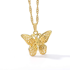 VAttract Butterfly Pendant Necklace Women Choker 18k Gold Plated Chain Jewelry for better hoping in the future 18 Inch as a gift for wife girlfriend (Gold)
