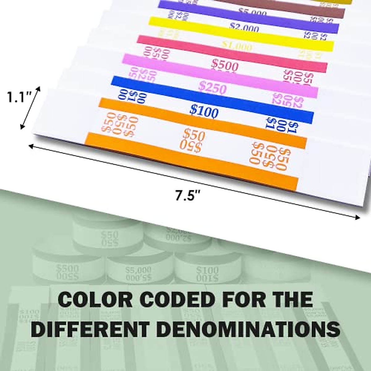 CASHTEK Money Bands for Cash,Money Wrappers for Bills Dollar,Self Adhesive Currency Straps,Pack of 400 Money Straps,ABA Standard Colors