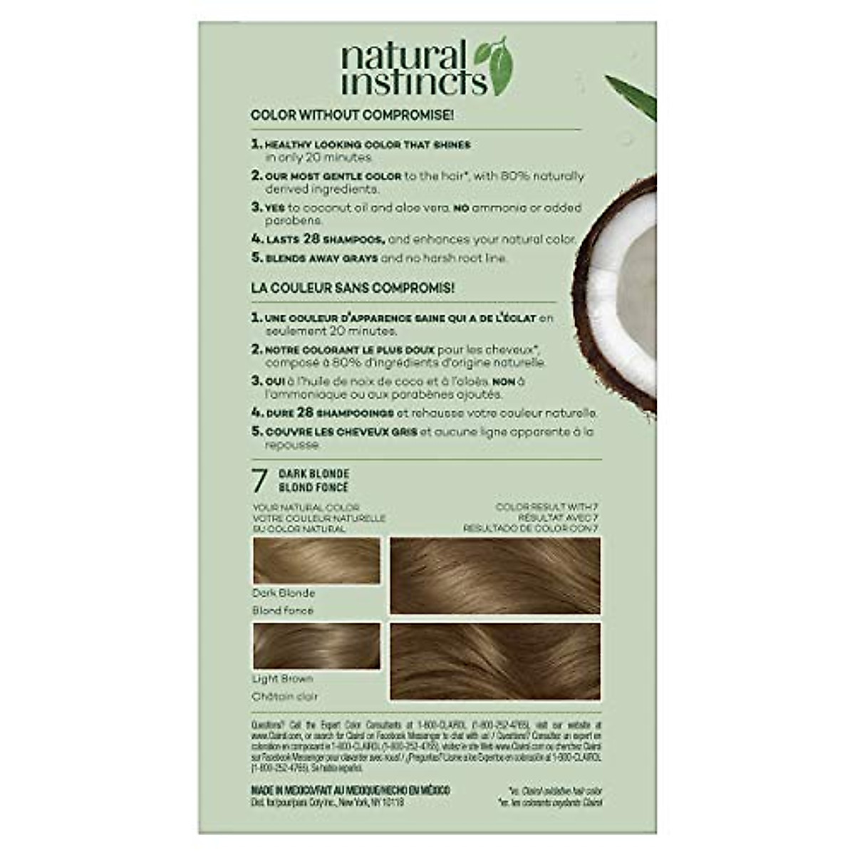 Clairol Natural Instincts Demi-Permanent Hair Dye, 7 Dark Blonde Hair Color, Pack of 3