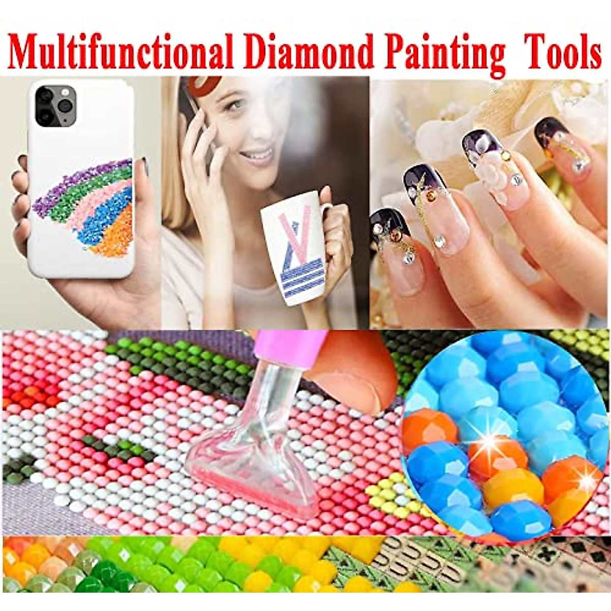 Diamond Painting Accessories Kits-5d Diamond Art Dot Bead Replacement Missing Drill Stones for Adults,DIY Embroidery Wax Tacky Tool-30 Colors,1500 Round Gems,3 Painting Glue Clay,2 Stitch Pen,2 Tray