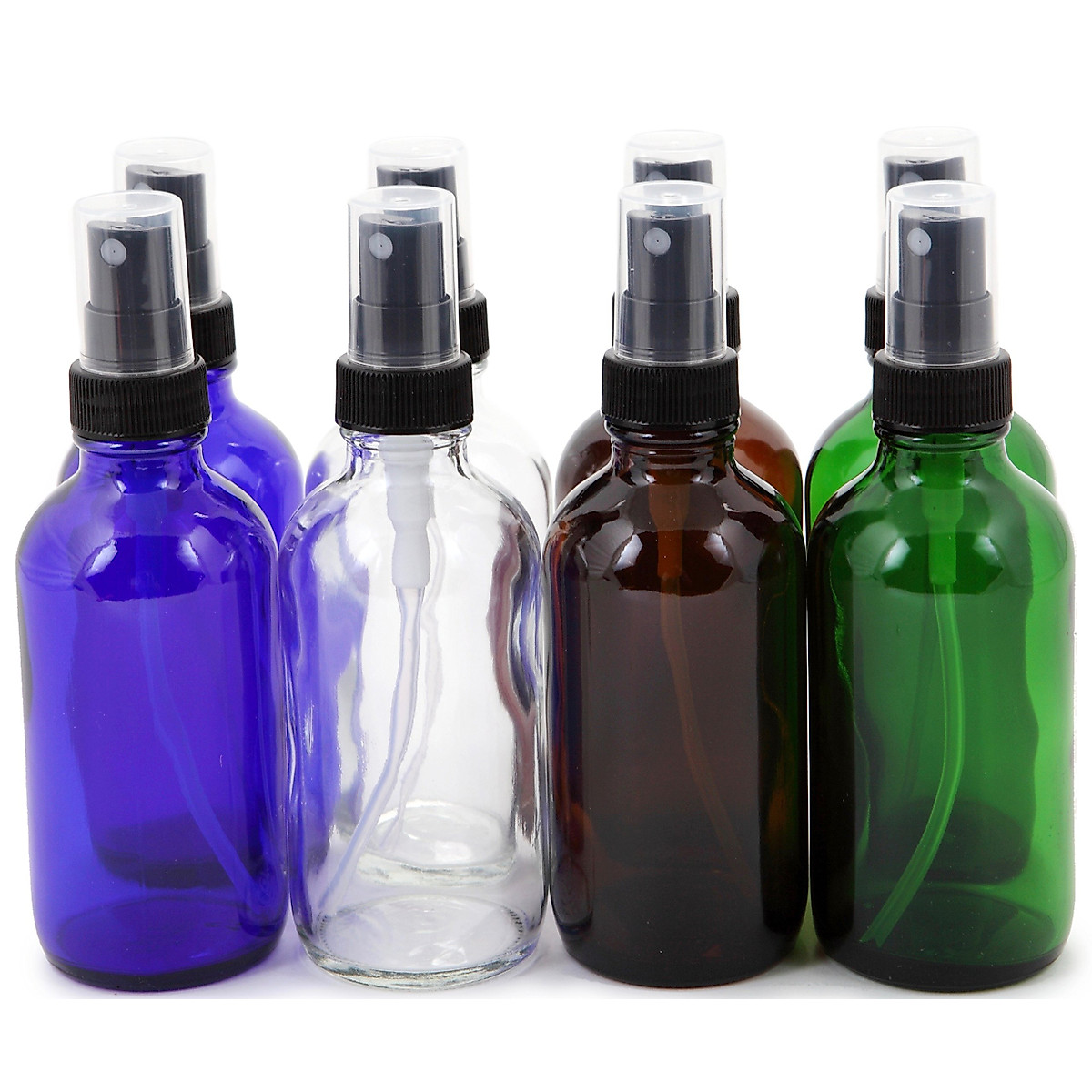 Vivaplex, 8, Assorted Colors, 4 oz Glass Bottles, with Black Fine Mist Sprayers