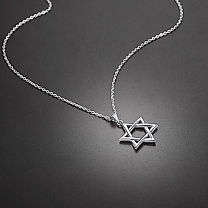 U7 Silver Star of David Necklace Religious Jewish Jewelry for Women 925 Sterling Silver Israel Necklace Pendant with Chain 18 Inch