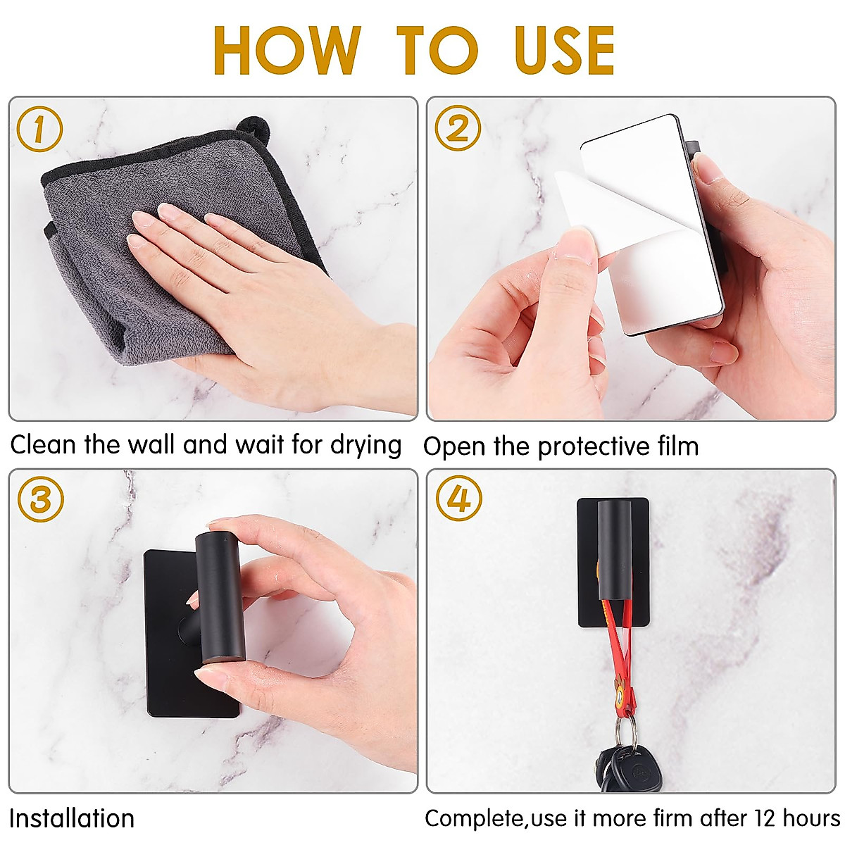 4 Pack Adhesive Wall Hooks Towel Hooks, Stainless Steel bathroom hooks, Heavy Duty Sticky Hooks for Hanging Coat, Hat, Towel, Robe, Key, Clothes, Closet Hook Wall Mount for Kitchen, Bathroom