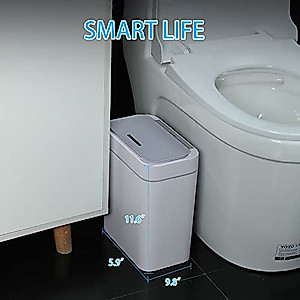 BURLAND 2.1 Gallon Automatic Bathroom Trash Can with Lid, Smart Bathroom Home Electric Trash Cans with Gray Lid, Slim Plastic Narrow Garbage Can, Gray Lid