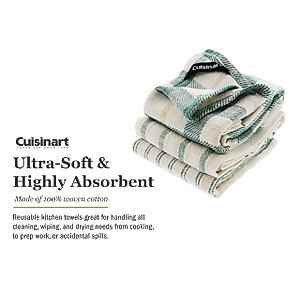 ASDJLK Cuisinart Oversized Kitchen Towels, Set of 3 - Slub Weave Cotton Fabric is Soft, Lightweight, & Quick Drying to Handle Cleaning, Wiping, & Drying Needs, 18 x 28 inches Dish Towels, Teal/Tan