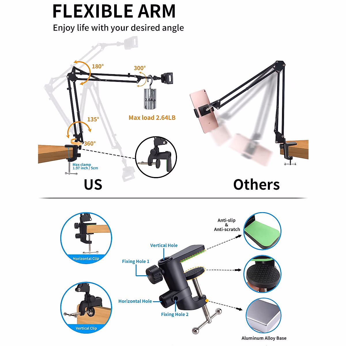 LILANZo Tablet Stand & Phone Holder, Adjustable Stand for 4.6-12.9'' Devices, Compatible with iPad, iPhone, Kindle, Fire HD, Nintendo Switch, Samsung, GoPro etc.