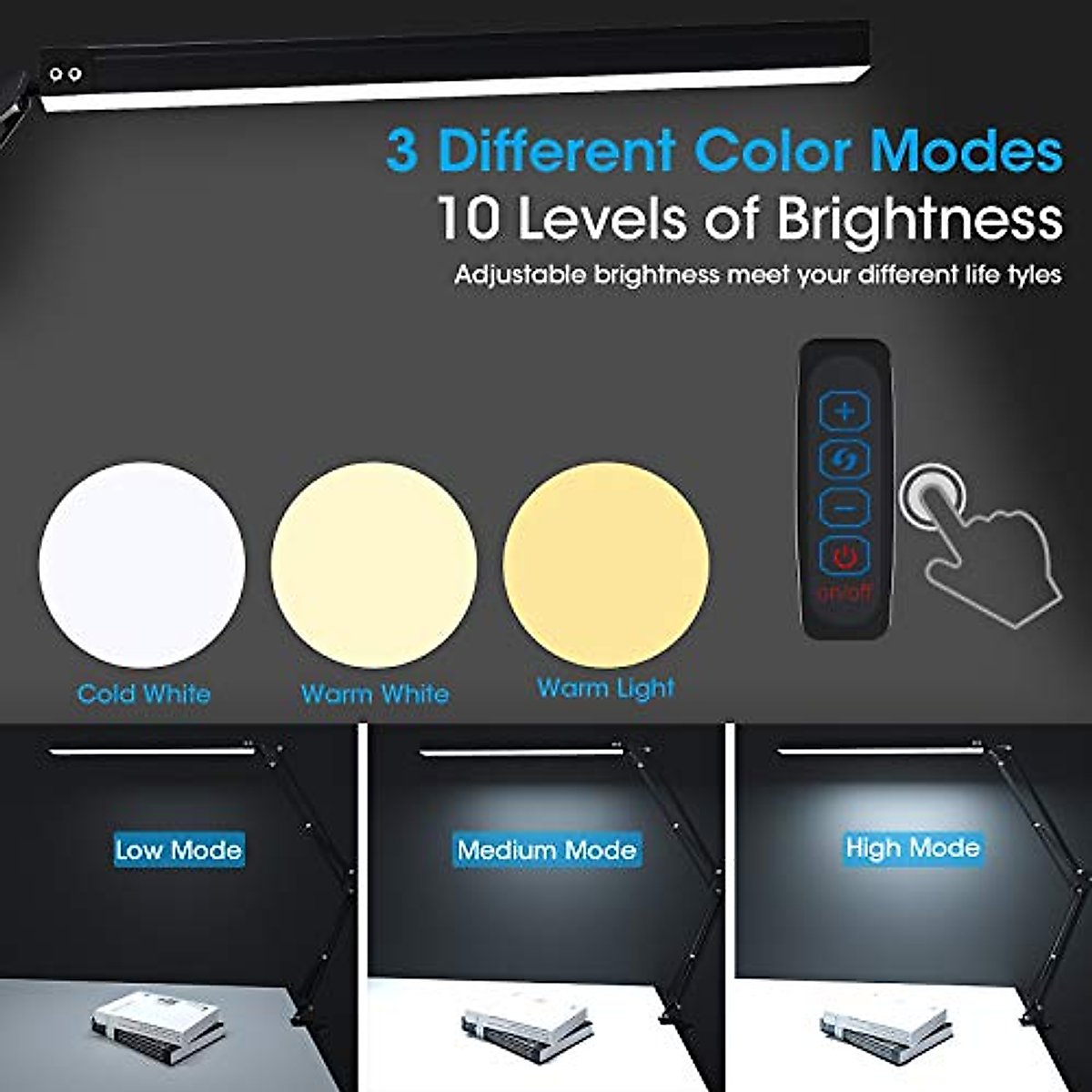 LED Desk Lamp with Clamp, 3 Color Modes Architect Modern Swing Arm Lamp Desk Light, Dimmable Eye-Care Table Light, Memory Function, Task, Study, Reading, Work, Craft, Sewing, Drafting, Home Office 10W