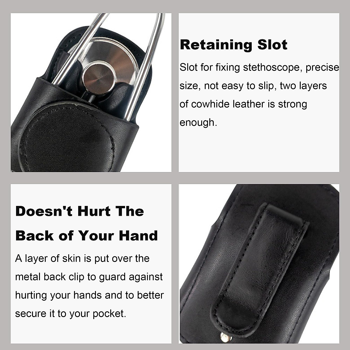 UGpine Leather Stethoscope Holder Clip Stethoscope Hip Holder with Clip On Waist Belt/Pocket/Bag to Protect from Loss Fit for Physicians/Nurses/EMT/Medical Nursing Students (Black/Brown Randomly 1pcs)