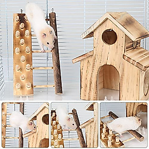 Elipark 3 Pack Wooden Hamster House Toys Set,Guinea Pig Ladder Hideout Natural Wooden Bridge Toys Set for Rabbit Rat Bunny Chinchillas,Hamsters Cage Accessories Habitat Decor for Small Animal