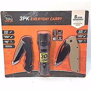 PDTXCLS Aeiniwer HAUS Folding Knife and Flashlight 3-Pc Set