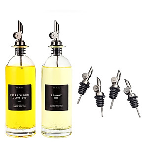 Molimoli Oil and Vinegar Dispenser with Metal Pour Spout, Weighted Pourer, Glass Bottle Dispenser for Kitchen | Weighted Stainless Steel Pourers, Pack of 4 (Pourers), 500ml Oil Bottles Black