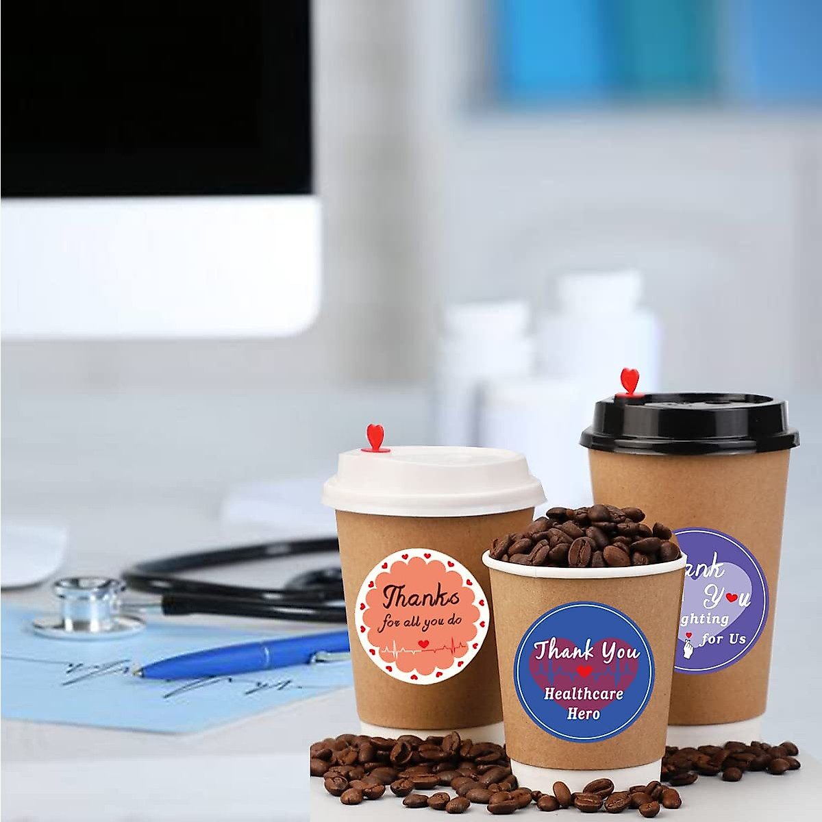 Healthcare Workers Thank You Sticker 1.5 inch Nursing School Graduation Labels for Nurses Week Doctors EMT Essential Workers Gift Card Envelopes,Package Sealing 500 pcs