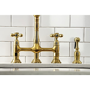 Kingston Brass KS1277AXBS Heritage 8-Inch Kitchen Faucet with Brass Sprayer, Brushed Brass