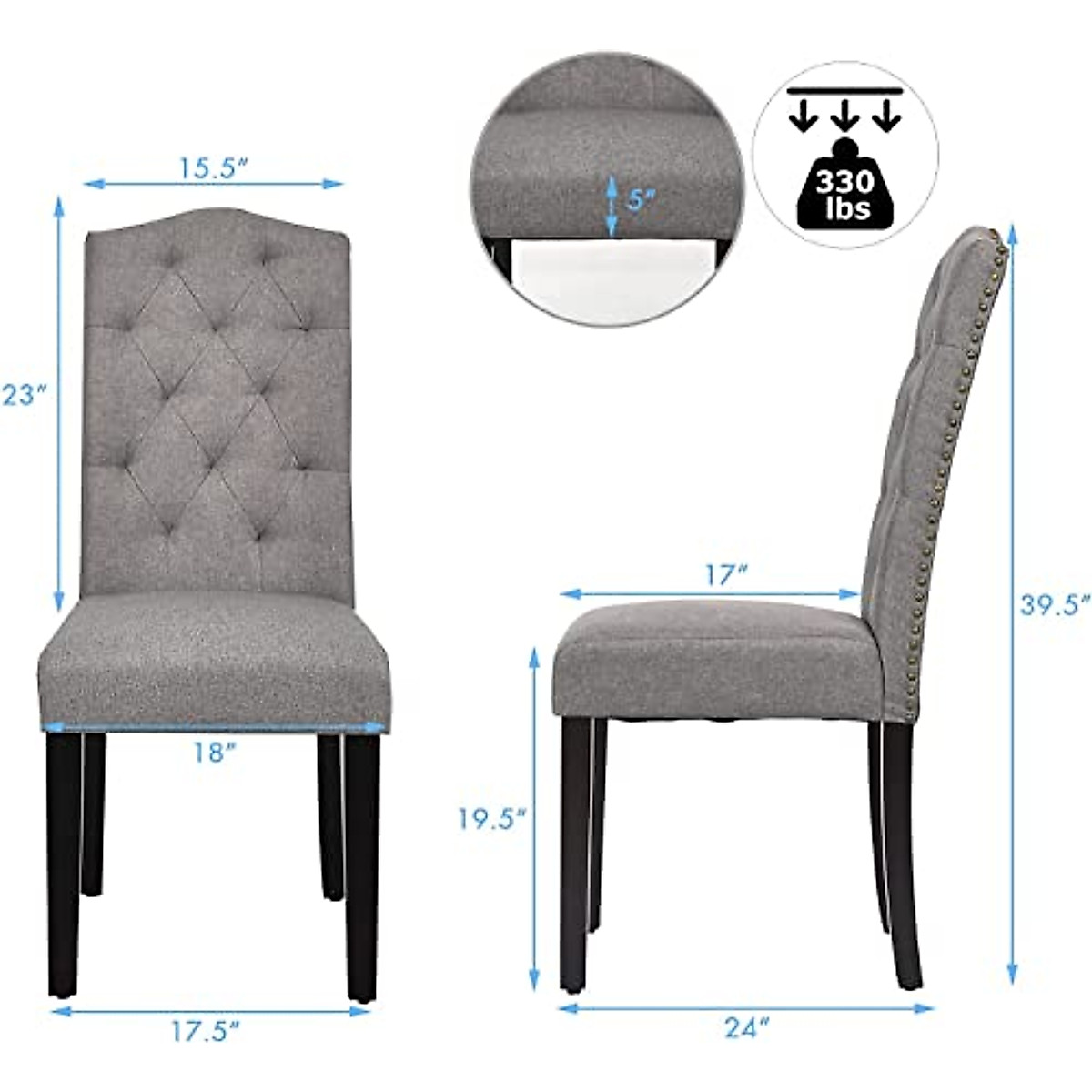 ERGOMASTER Parsons Dining Chairs Set of 4, Tufted Upholstered Kitchen Room Chairs with Solid Wood Legs, Padded Seat for Living Room, Restaurant, Wedding, Meeting, Celebration (Gray,4)