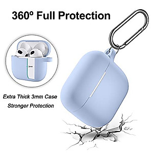 SNBLK AirPods 3rd Generation Case Cover 2021, Soft Silicone Shock-Absorbing Protective Skin Compatible with Apple AirPods 3 Case with Keychain, Wireless Charging, Front LED Visible, Light Blue