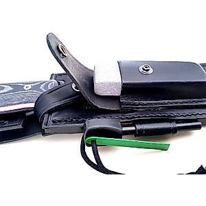 JEO-TEC Nº55 Full Tang Bushcraft Survival Hunting Camping Fishing Knife, Fixed Blade 6.7" MOVA-58 Scandi, Genuine Leather Multi-Position Sheath + Firesteel + Sharpener Stone, Handmade