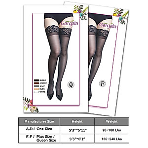 GARGALA Lace Top Sheer Thigh High Stockings Pantyhose Plus Size for Women Lingerie Garter Belt with Non Slip Silicone (Black, Queen/Plus Size)