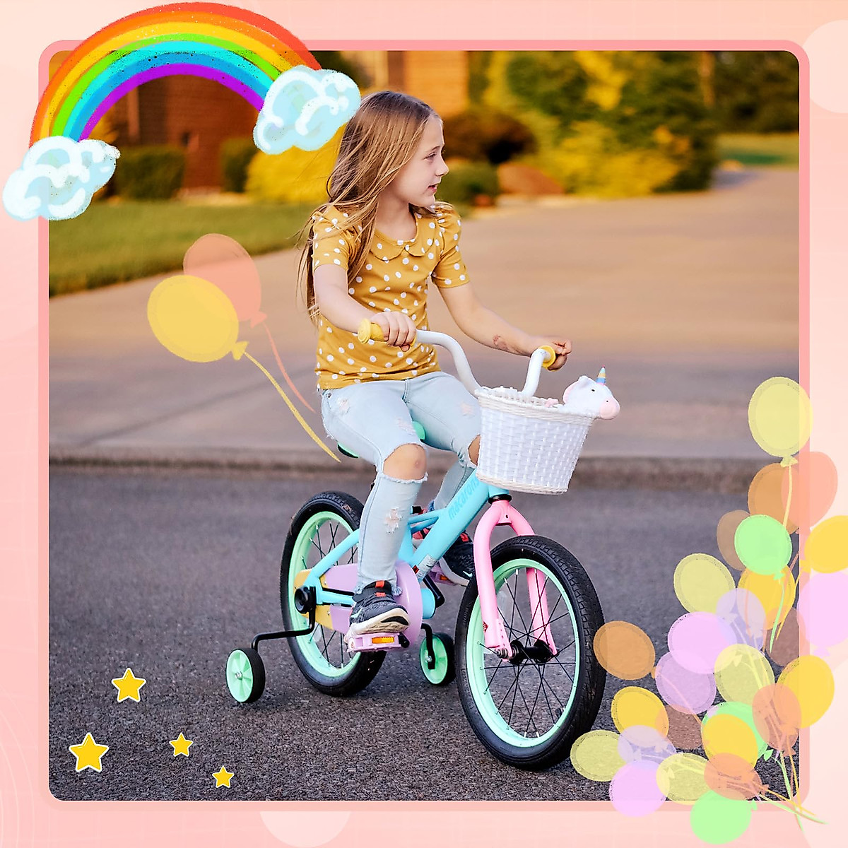 JOYSTAR 14 Inch Kids Bike for 3 4 5 Years Girls 14" Toddler Girl Bicycle with Training Wheels and Coaster Brake for 3-5 Years Kids 85% Assembled Macarons