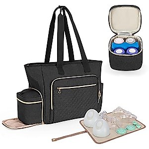 Luxja Wearable Breast Pump Bag (with a Breastmilk Cooler Bag, a Small Carrying Case and a Waterproof Mat), Pumping Bag Compatible with Momcozy, Willow and Elvie Breast Pump, Black
